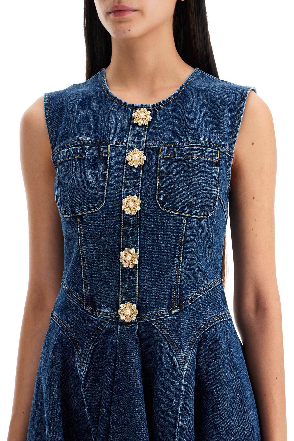 SELF PORTRAIT 'mini denim dress with jewel buttons' Blue Self-Portrait