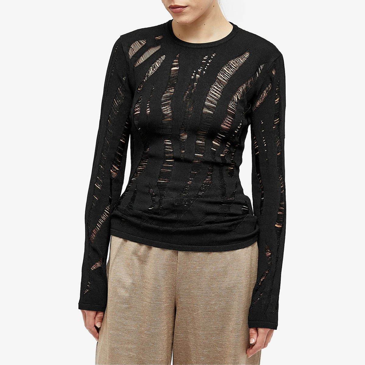 Versace Women's Slashed Knit Jumper in Black Versace