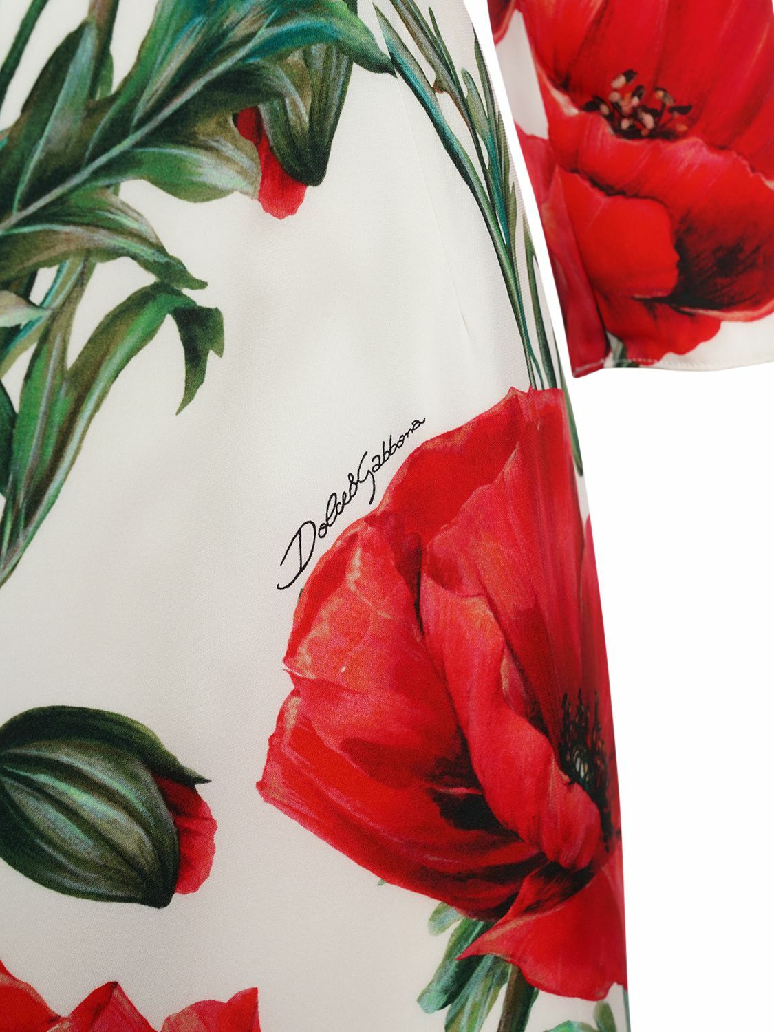 DOLCE & GABBANA - Poppy Print Silk Charmeuse Midi Dress Dolce & Gabbana