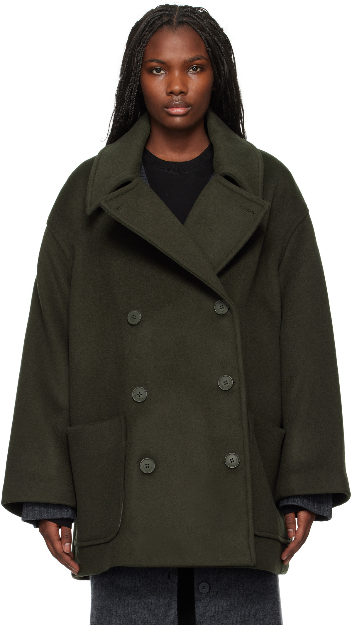 The Frankie Shop Khaki Marian Oversized Peacoat The Frankie Shop