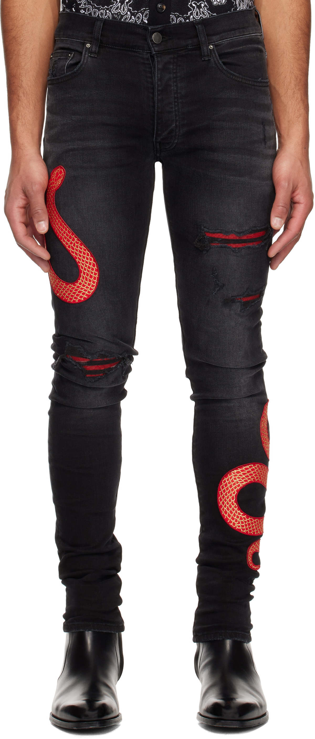 AMIRI Black XO Snake Jeans Amiri