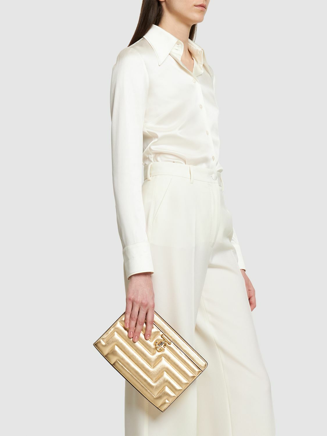 JIMMY CHOO Avenue Quilted Metallic Pouch Jimmy Choo