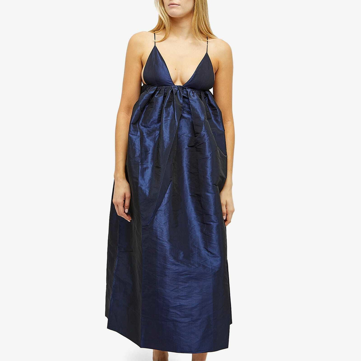 GANNI Women's Shiny Taffeta Strap Dress in Sodalite Blue GANNI
