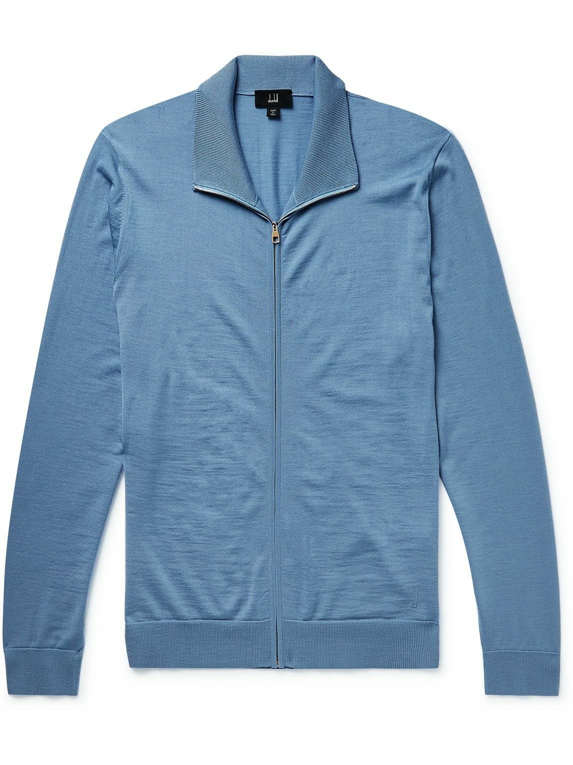 Dunhill - Logo-Embroidered Wool Zip-Up Sweater - Blue Dunhill