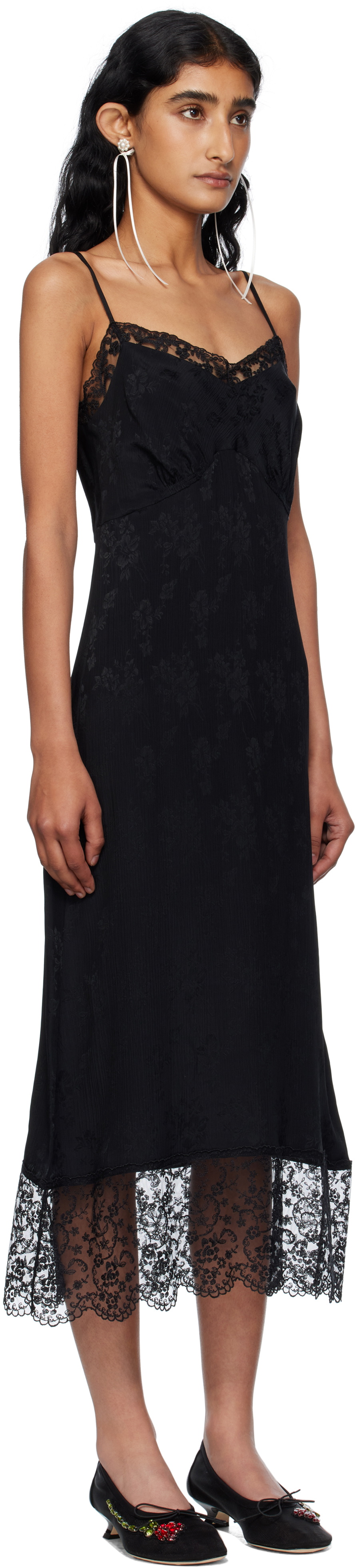 Simone Rocha Black Deep Lace Trim Slip Midi Dress Simone Rocha