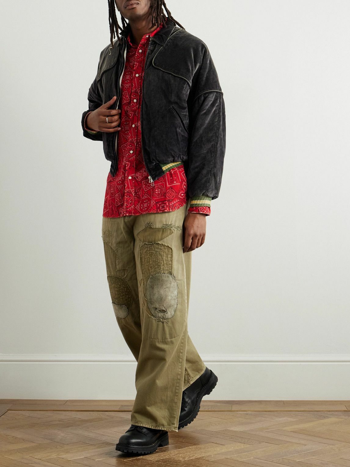 KAPITAL - Logo-Embroidered Zip-Detailed Cotton-Velvet Bomber Jacket ...