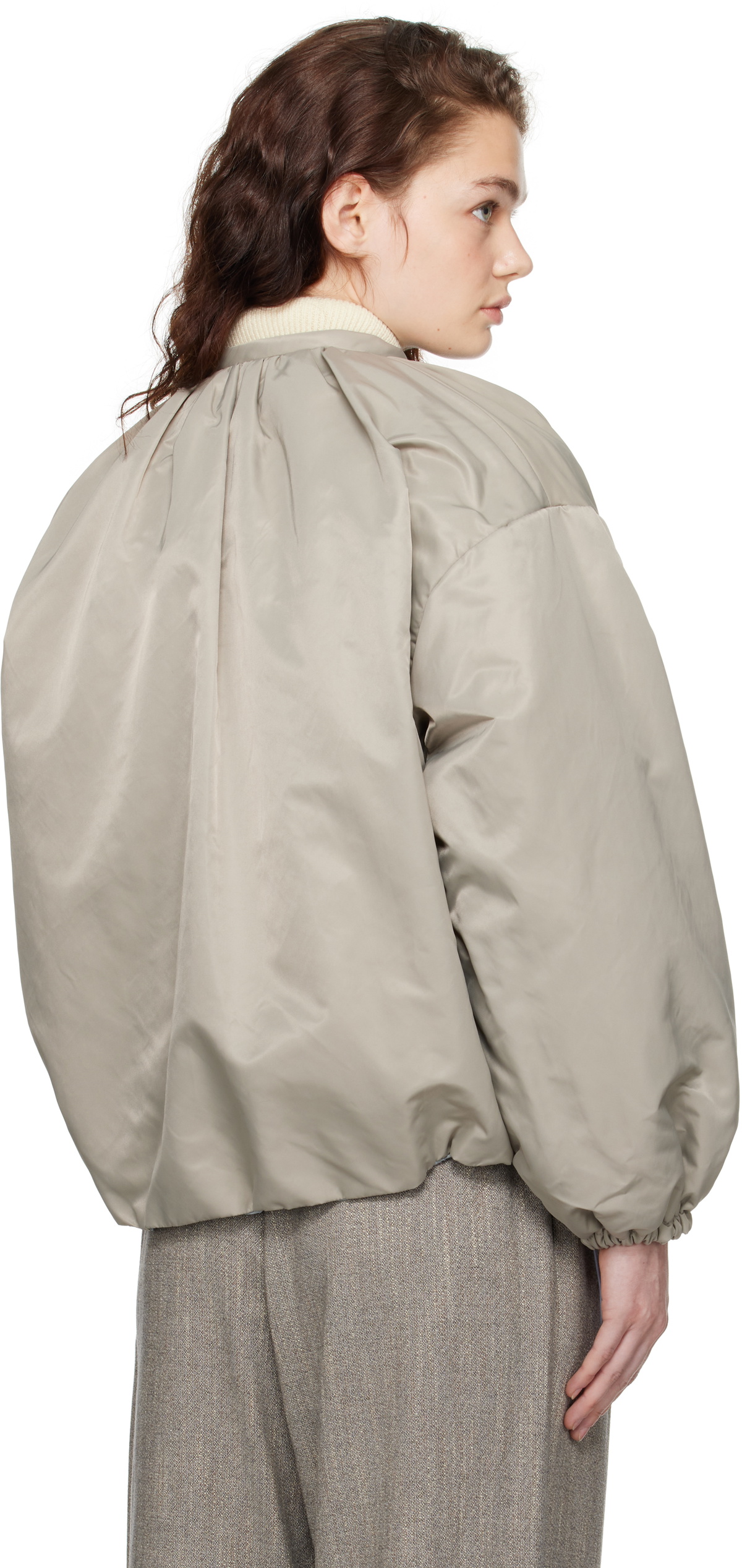 AMOMENTO Beige & Blue Quilted Padded Reversible Bomber Jacket AMOMENTO