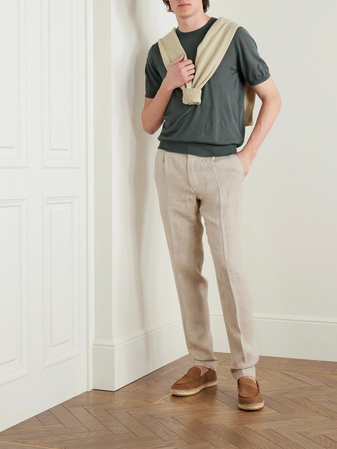 Incotex - Venezia 1951 Tapered Pleated Herringbone Linen Trousers - Neutrals Incotex