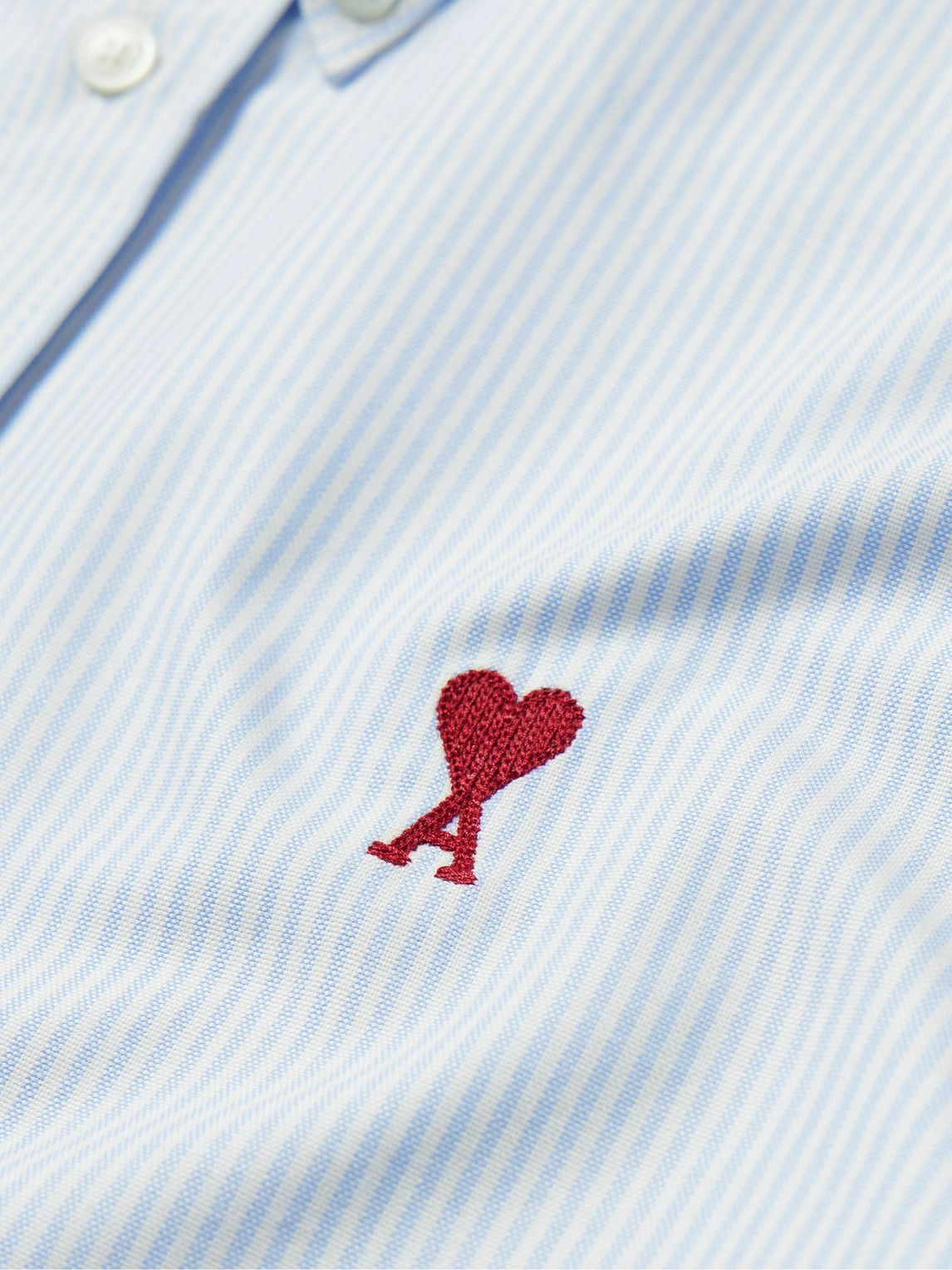 AMI PARIS - Button-Down Collar Logo-Embroidered Striped Cotton Oxford ...