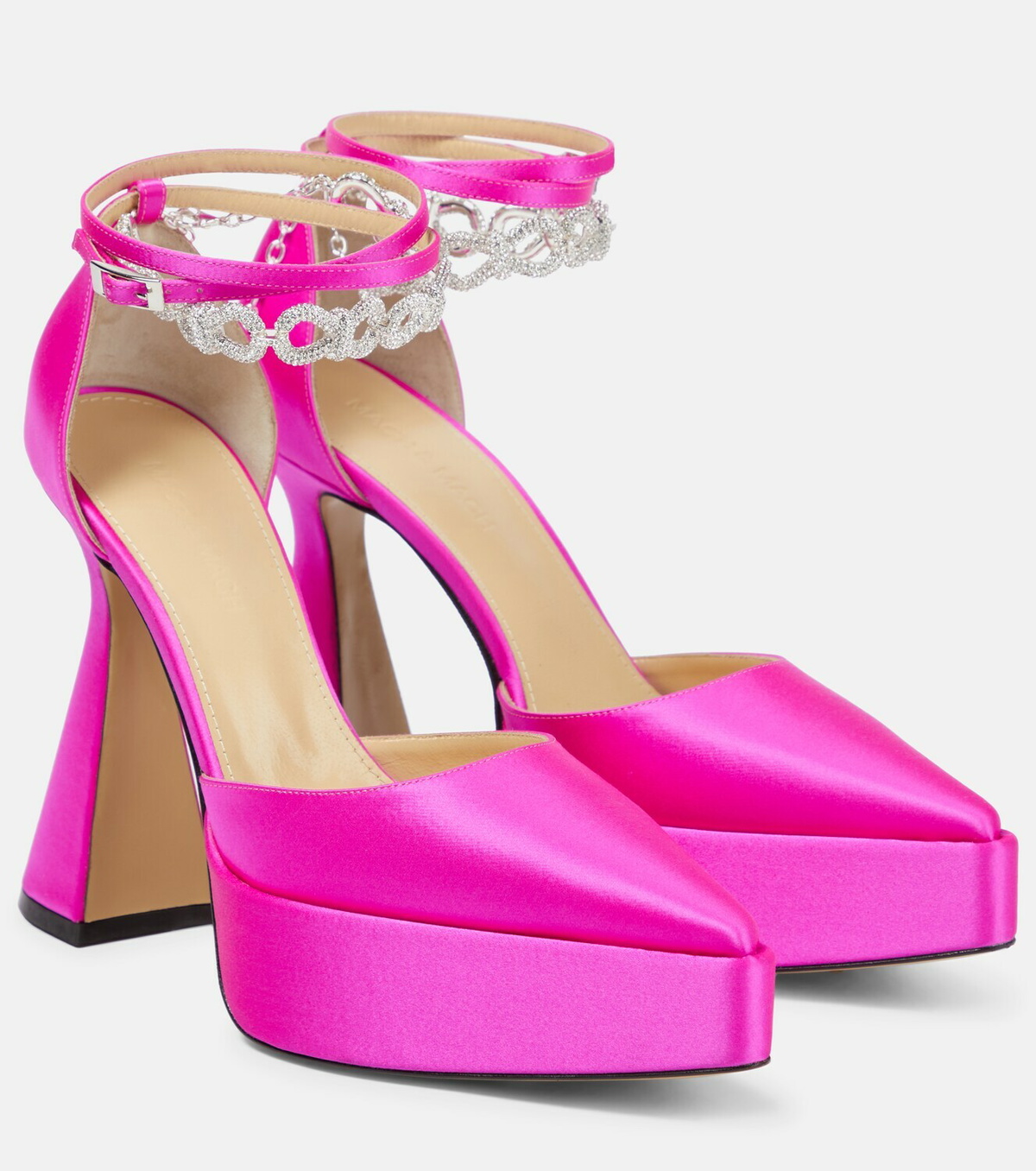 Mach & Mach - Bow Chain embellished satin platform pumps MACH & MACH