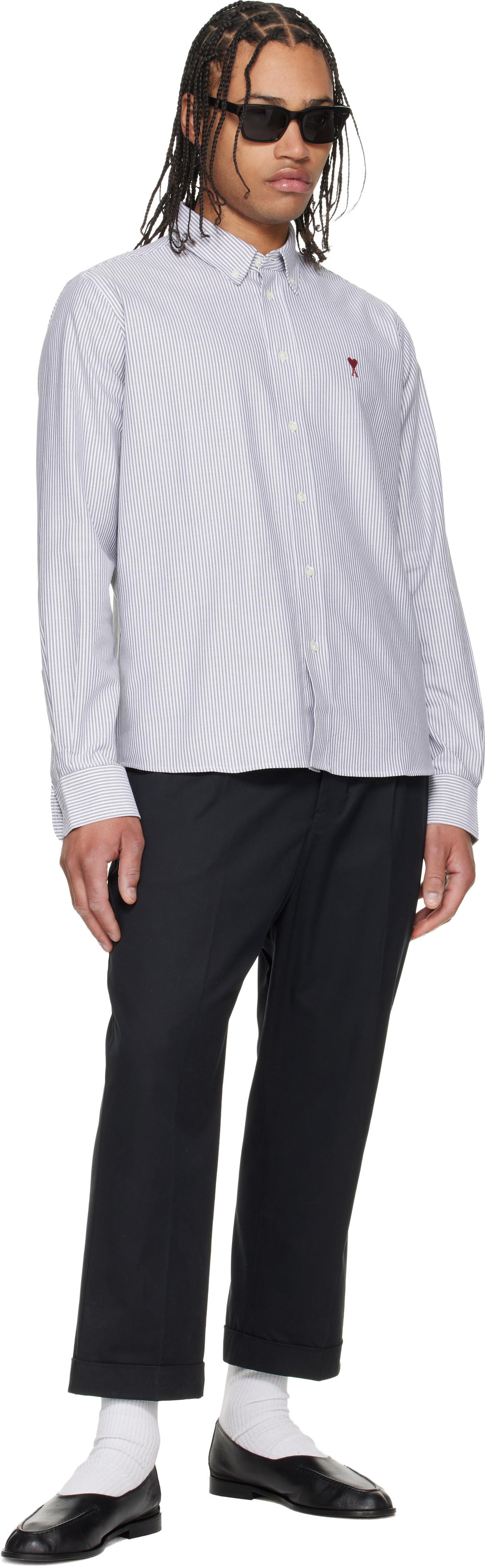 AMI Paris Gray Cotton Ami de Coeur Oxford Shirt AMI