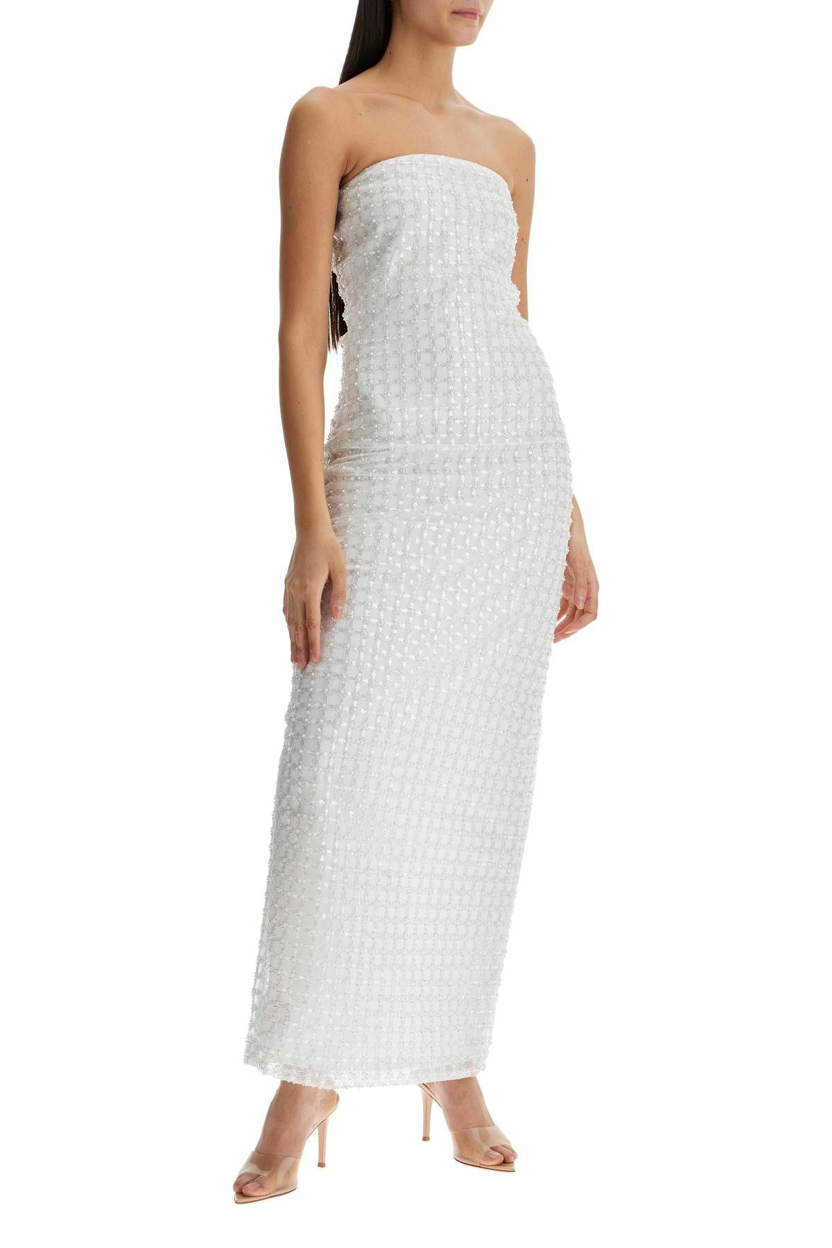 ROTATE long white cotton bodycon dress with beads strapless White ...