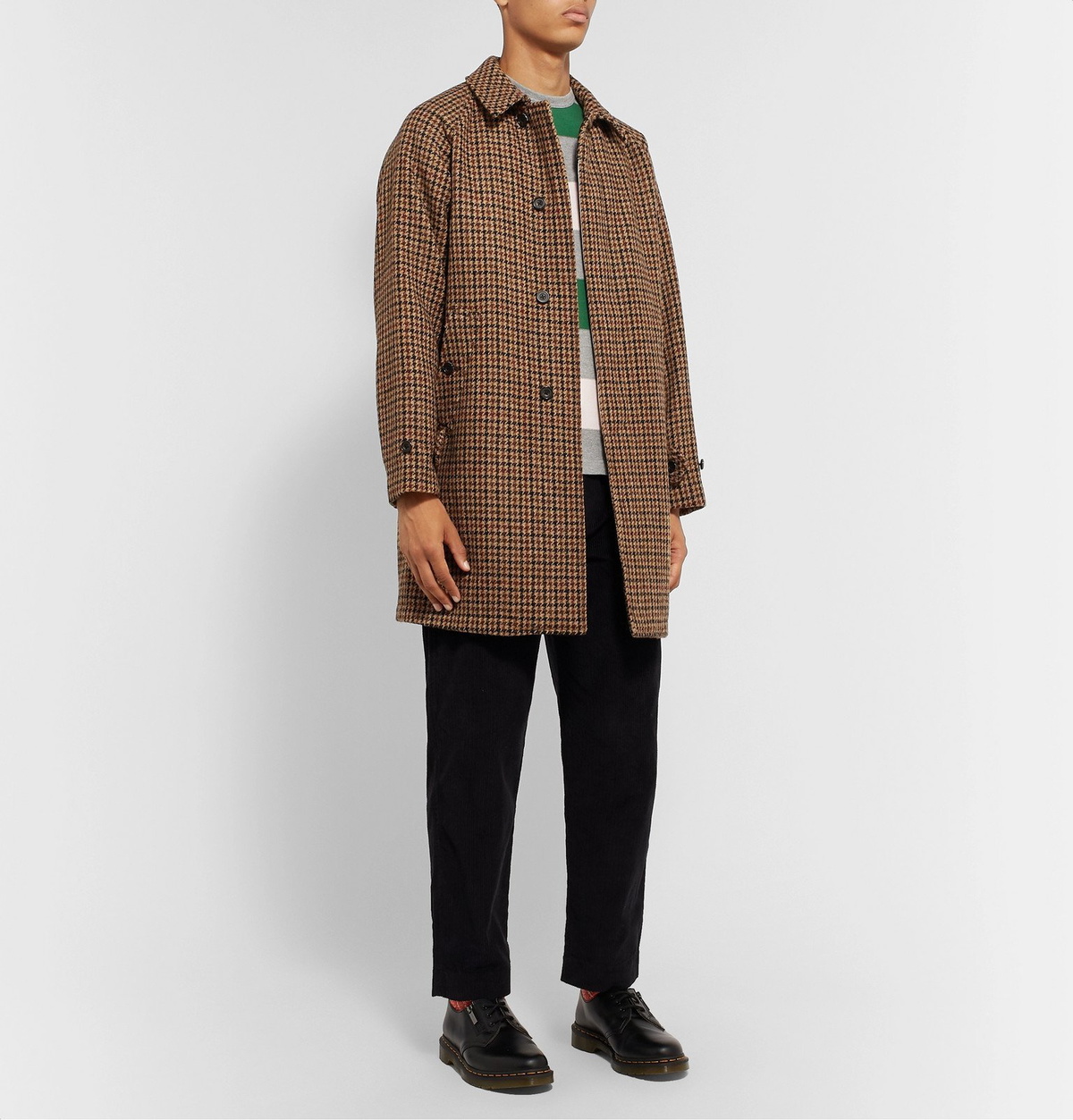 Beams Plus - Brown Harris Tweed Houndstooth Wool Overcoat - Brown Beams ...