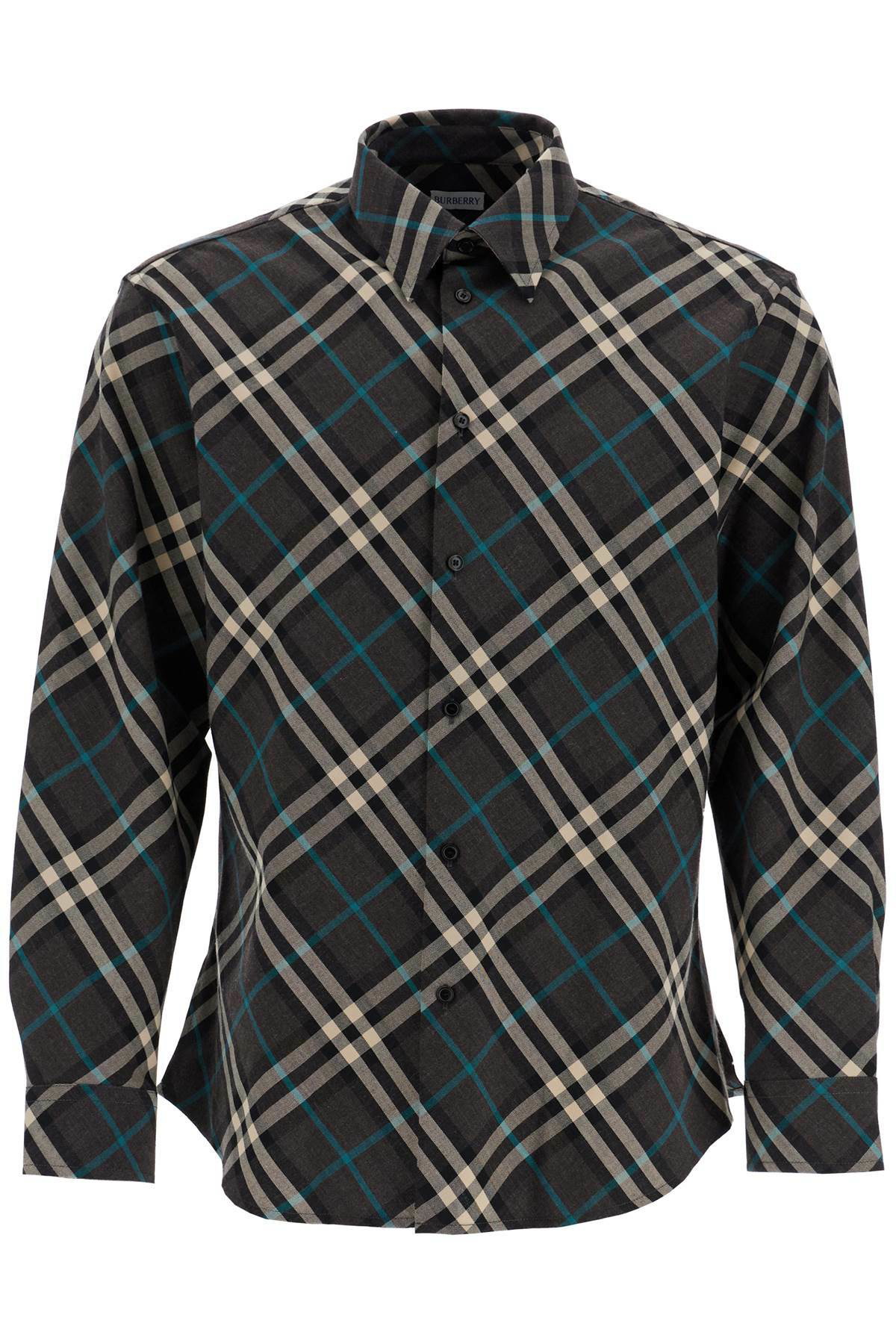 BURBERRY wool blend shirt with check pattern Grey Burberry