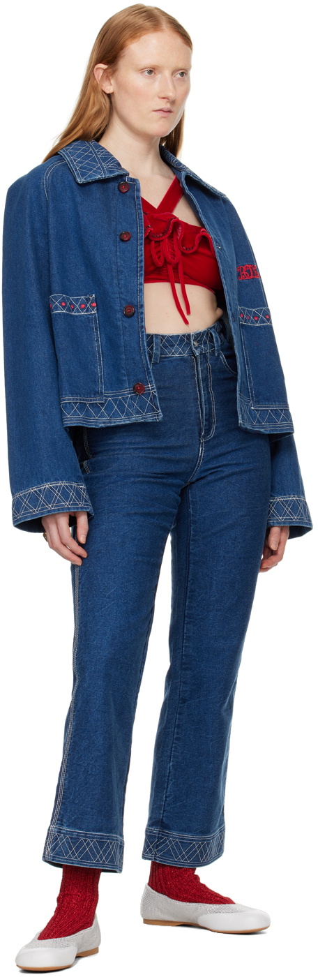 Bode Blue Embroidered Denim Jacket Bode