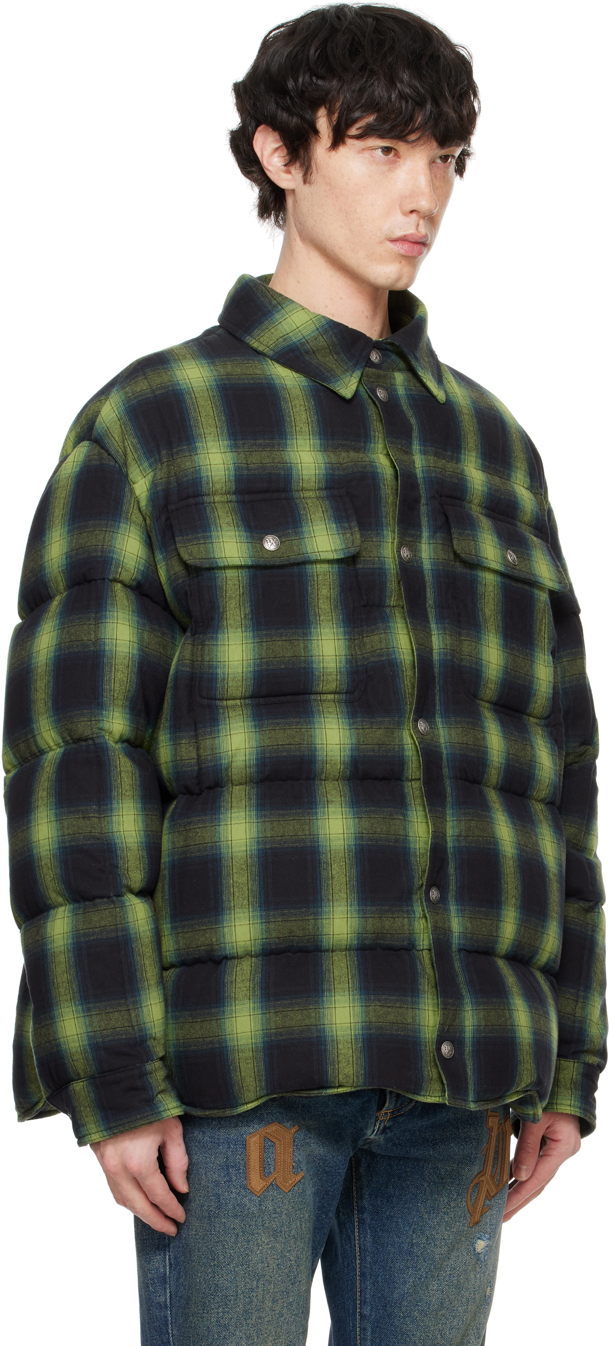 Palm Angels Green Vertigo Padded Down Jacket Palm Angels