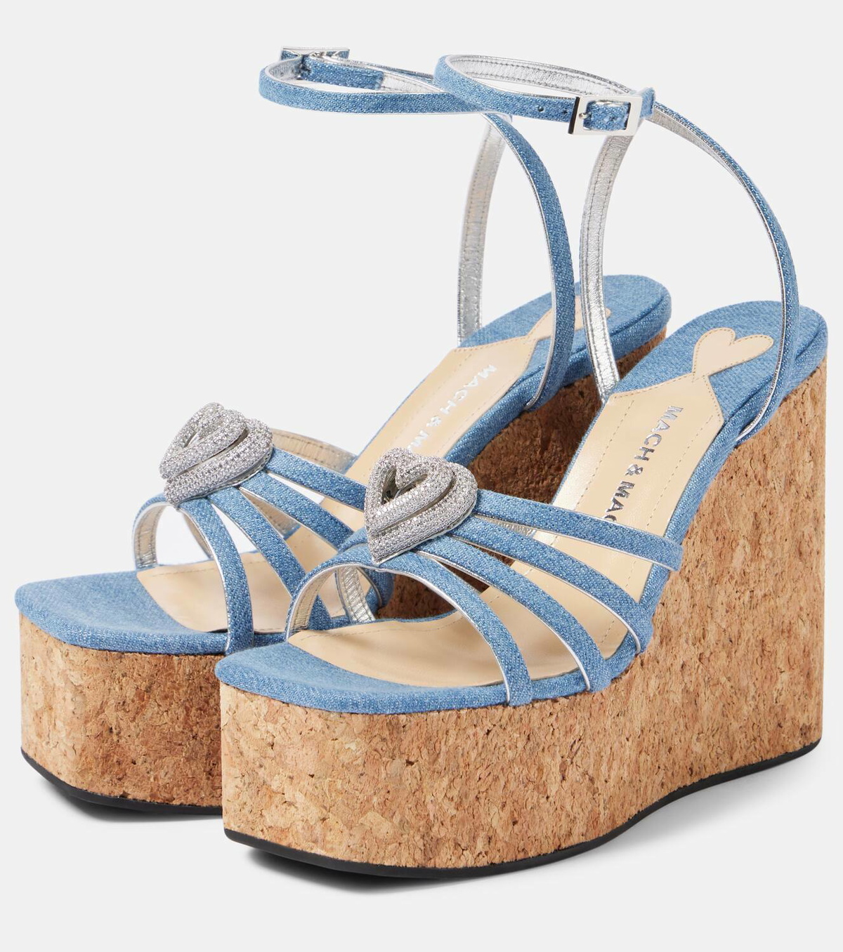 Mach & Mach Double Heart denim wedges MACH & MACH