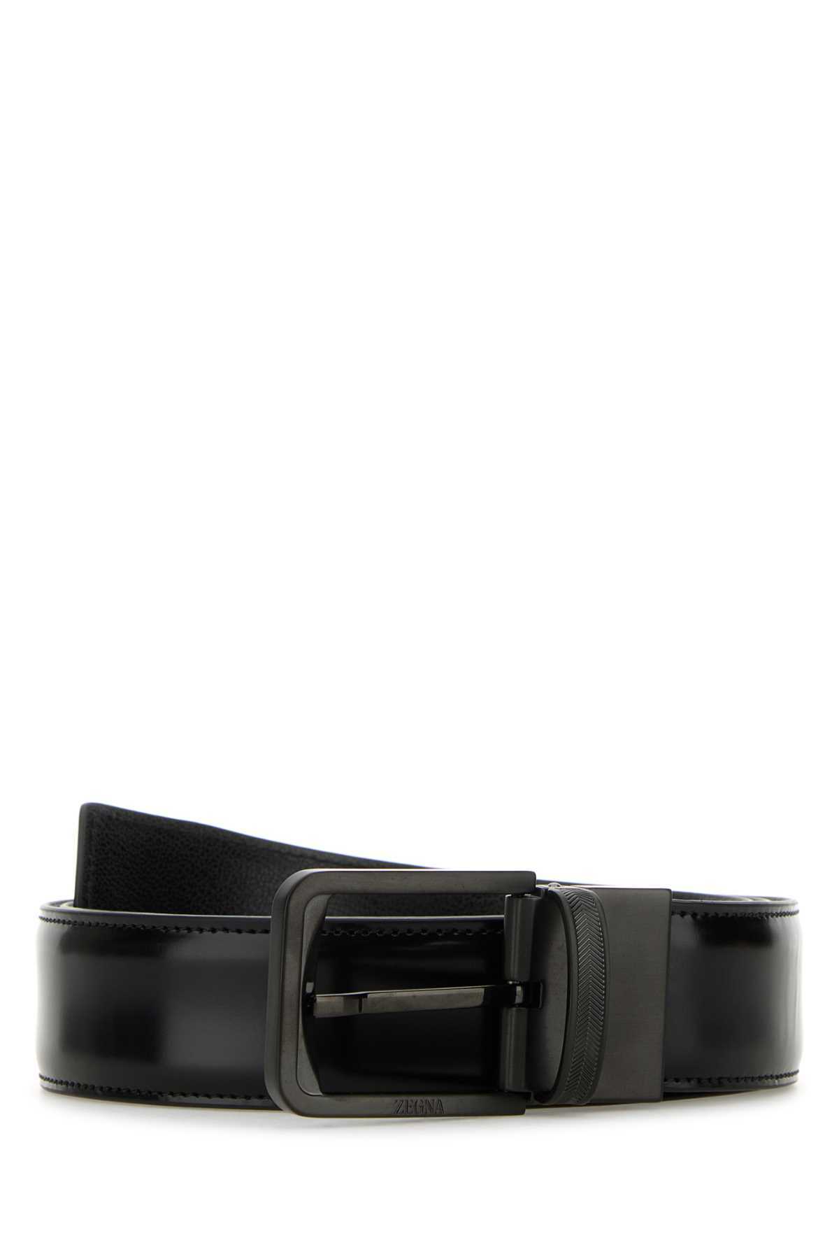 Zegna Black Leather Reversible Belt Zegna