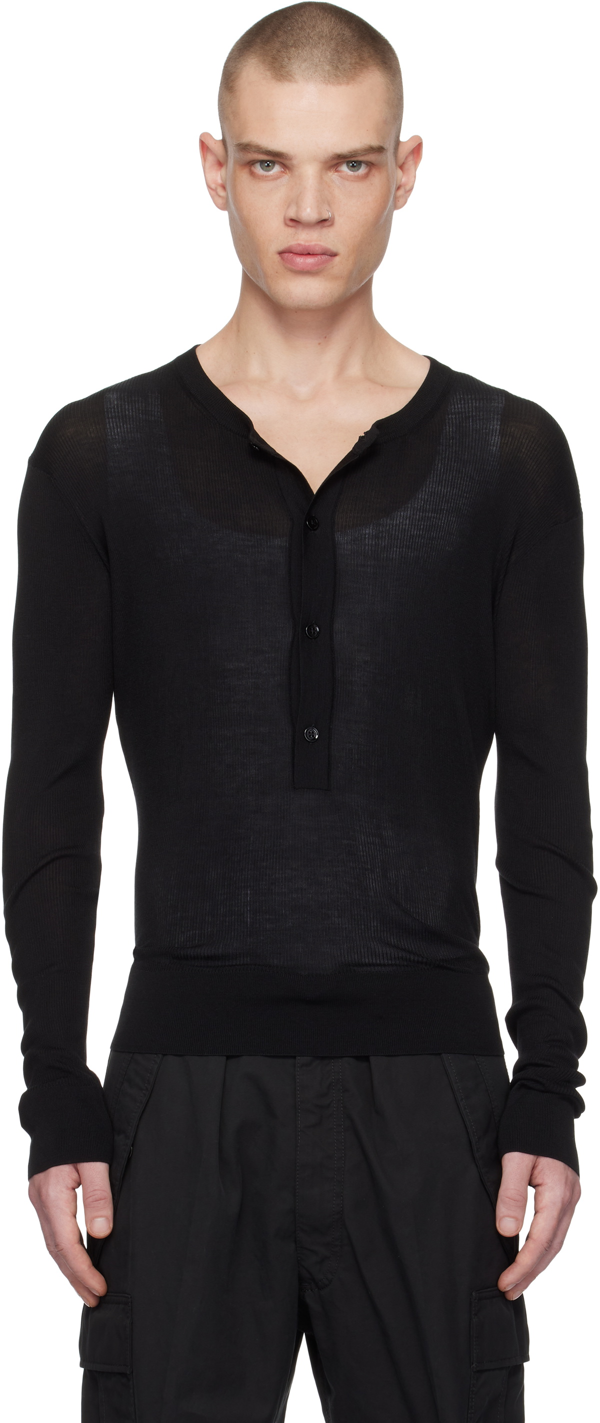 TOM FORD Black Four-Button Henley TOM FORD