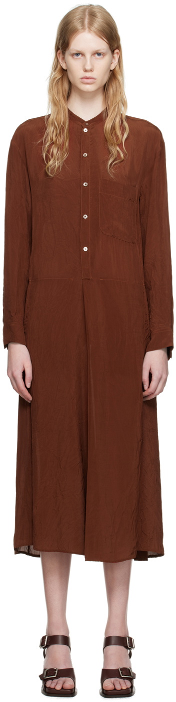 LEMAIRE Burgundy Gusset Collar Shirt Midi Dress Lemaire