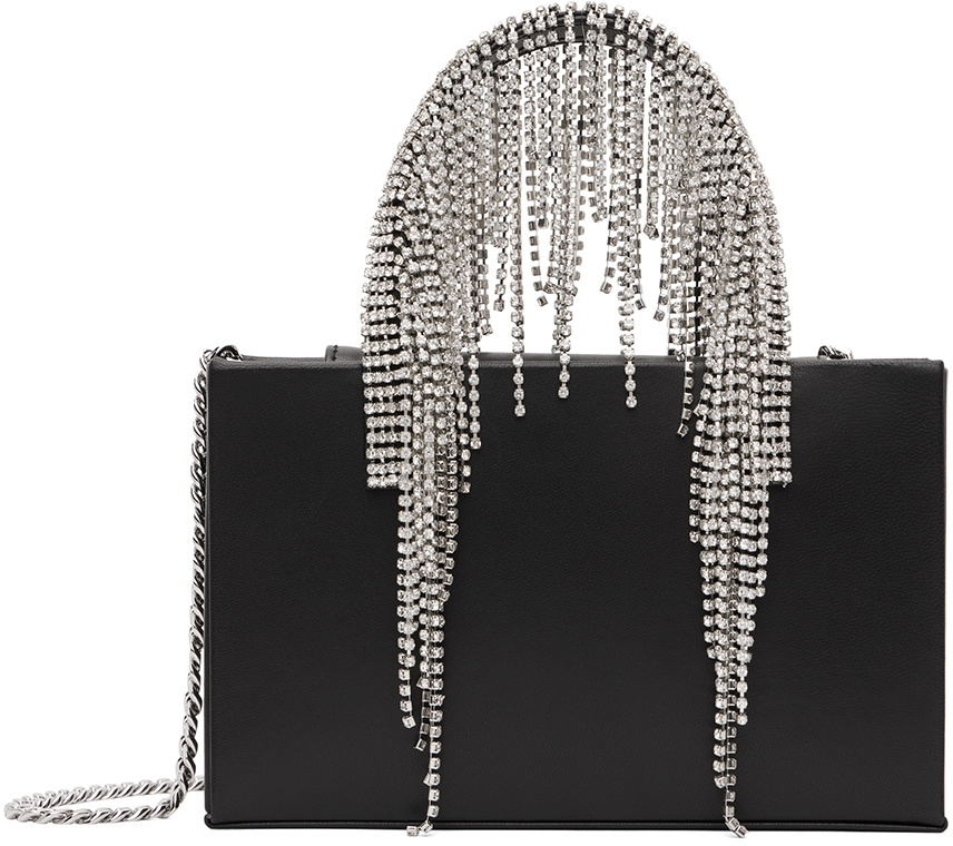 KARA Black Midi Crystal Fringe Bag Kara