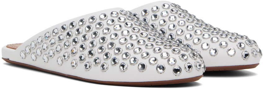 ALAÏA White Strass Lambskin Mules ALAÏA