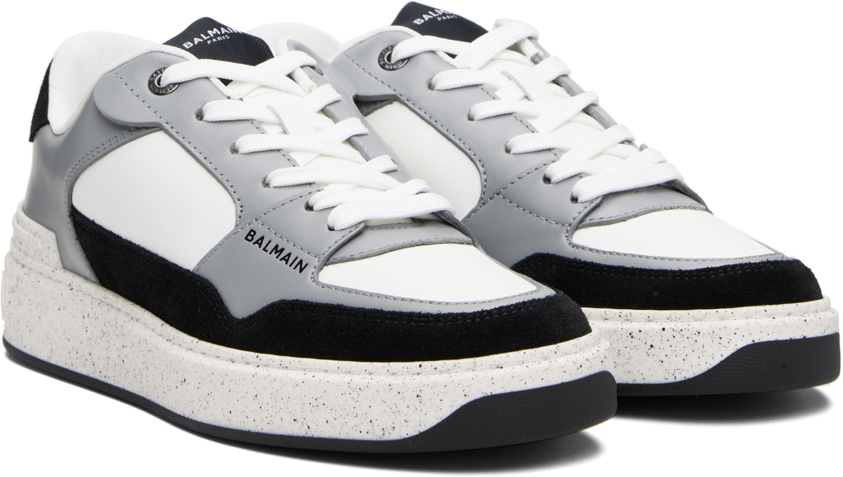 Balmain Gray & White B-Court Flip Suede Sneakers Balmain