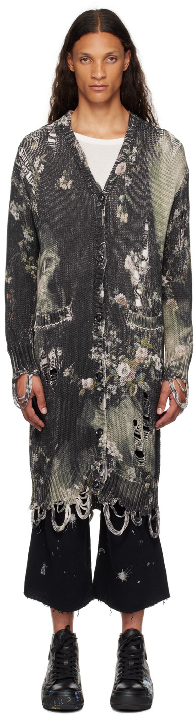 R13 Black Distressed Long Cardigan R13