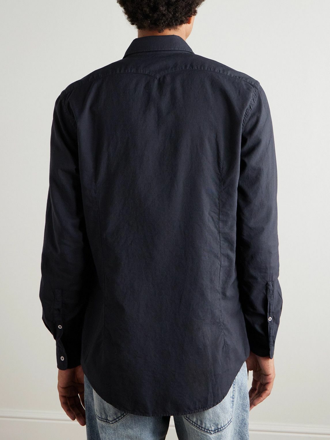 Massimo Alba - Genova Cutaway-Collar Cotton-Chambray Shirt - Black ...
