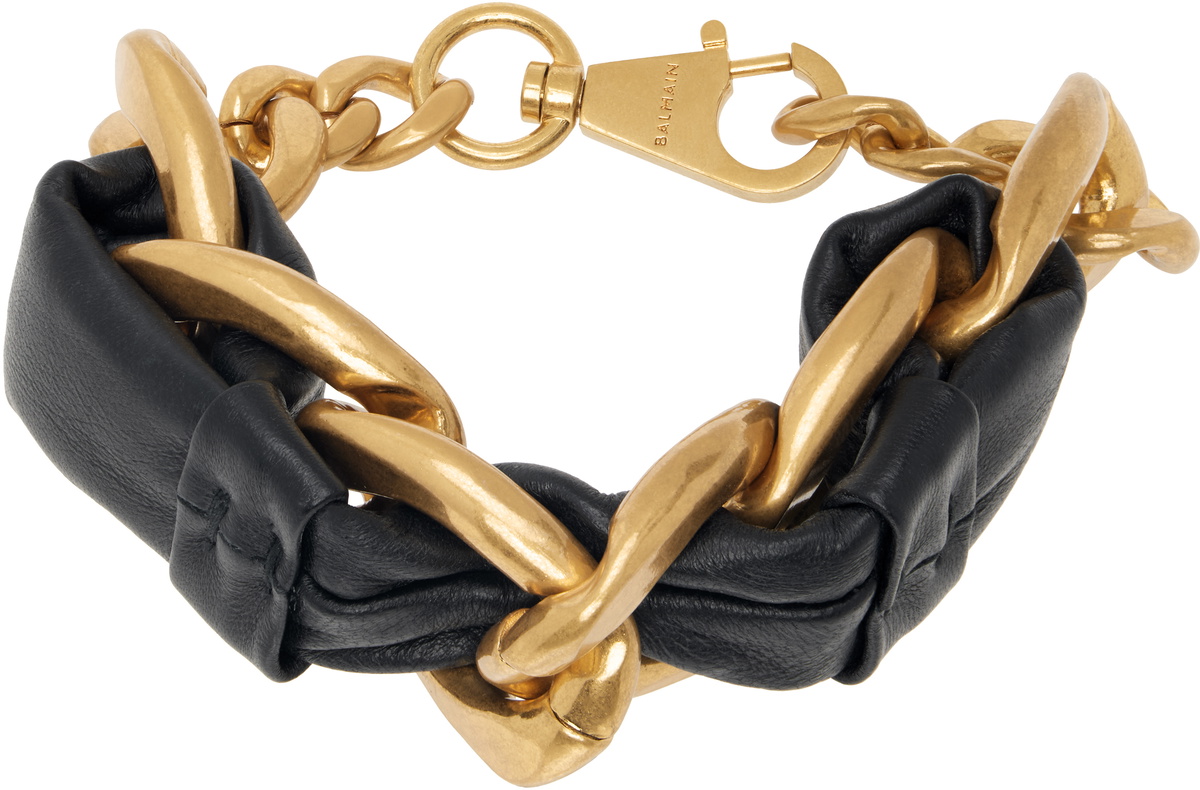 Balmain Golf & Black 1945 Soft Chain Leather Bracelet Balmain