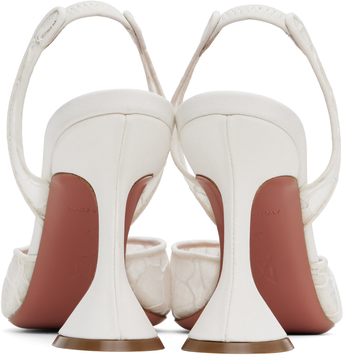 Amina Muaddi Off-White Holli Lace Sling Heels Amina Muaddi