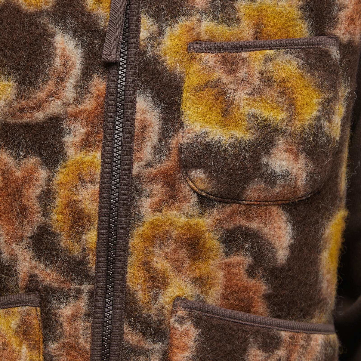 Universal Works Men's Flower Wool Fleece Gilet in Brown Universal Works