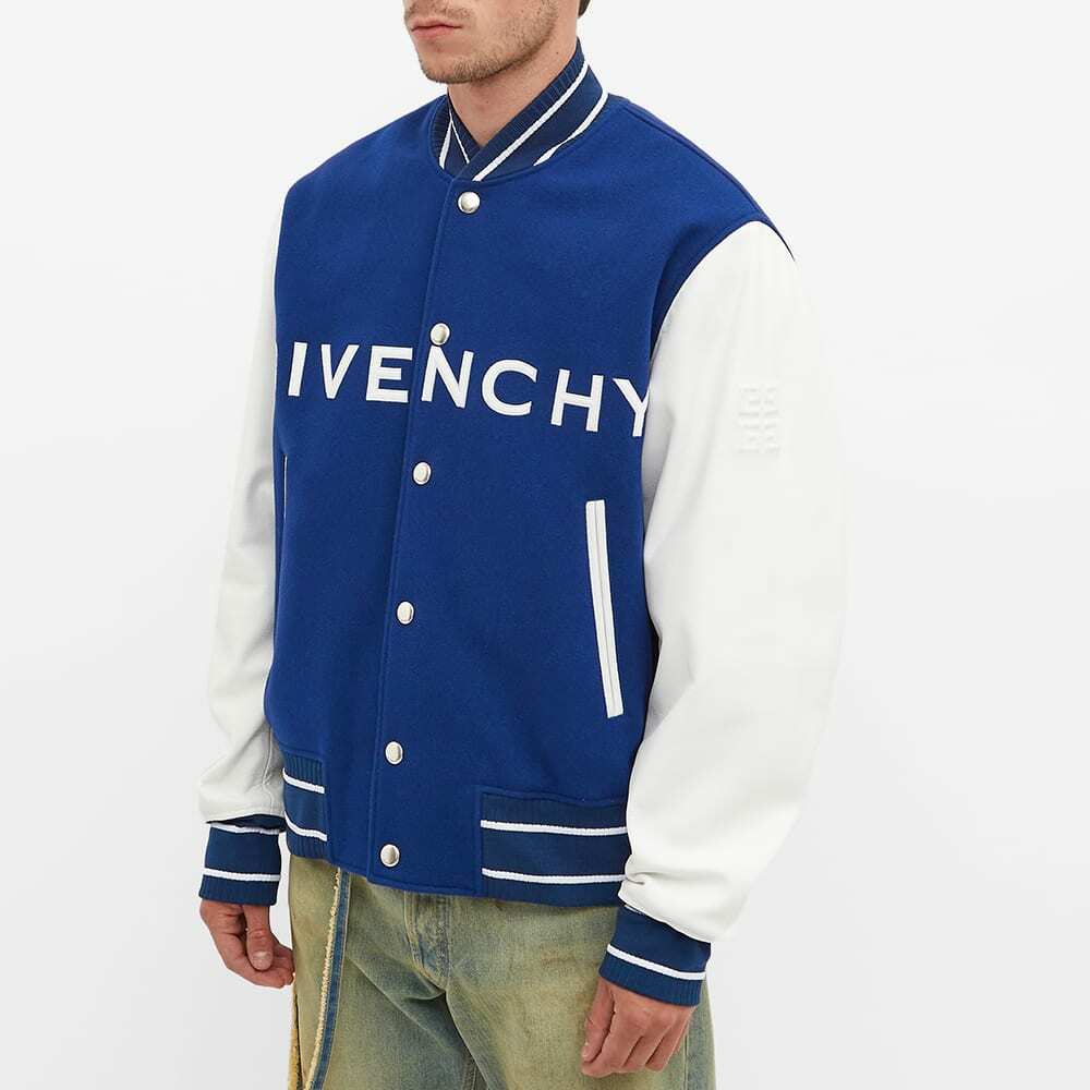 Givenchy Men's Logo Leather Varsity Jacket in White/Blue Givenchy