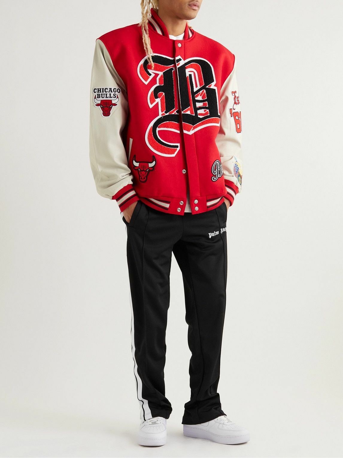 Jeff Hamilton - Bulls Appliquéd Felt and Leather Varsity Jacket - Red