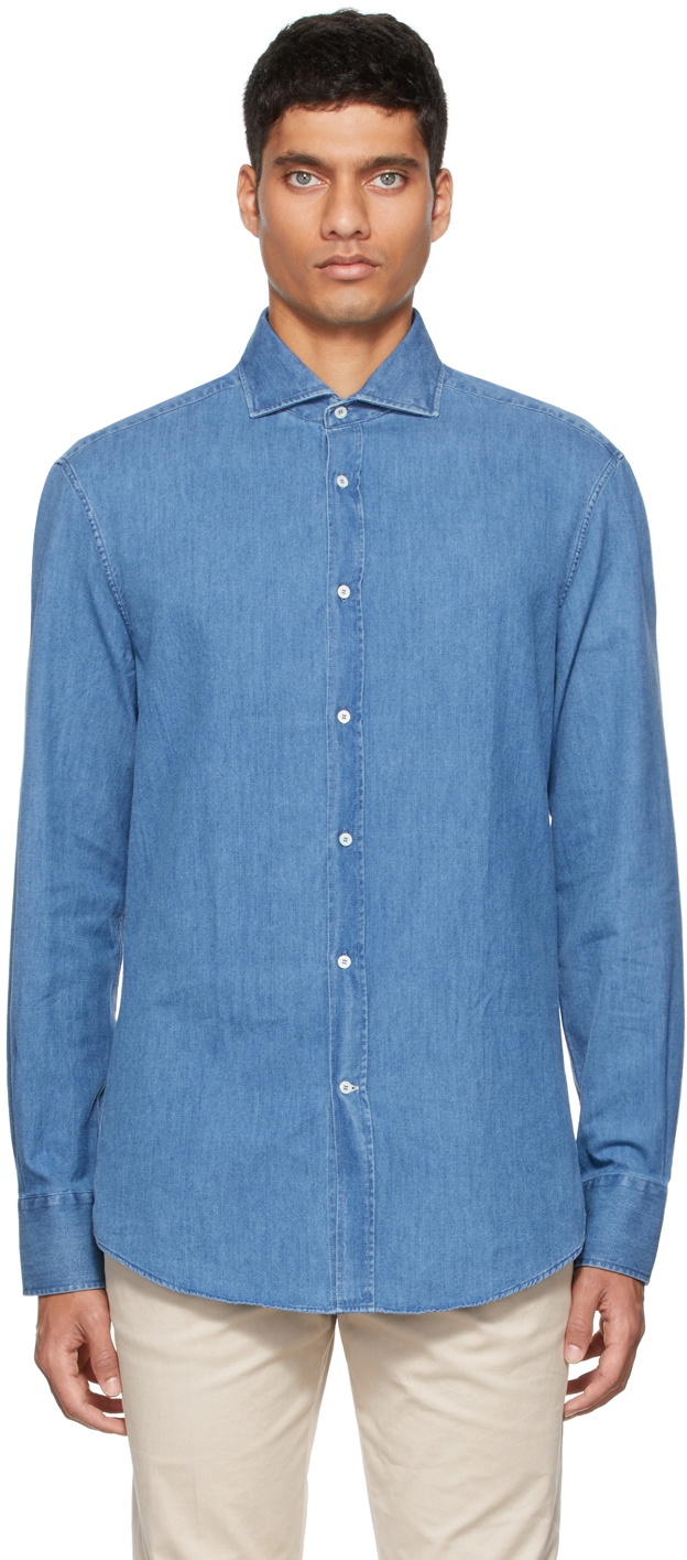 Brunello Cucinelli Blue Denim Effect Shirt Brunello Cucinelli
