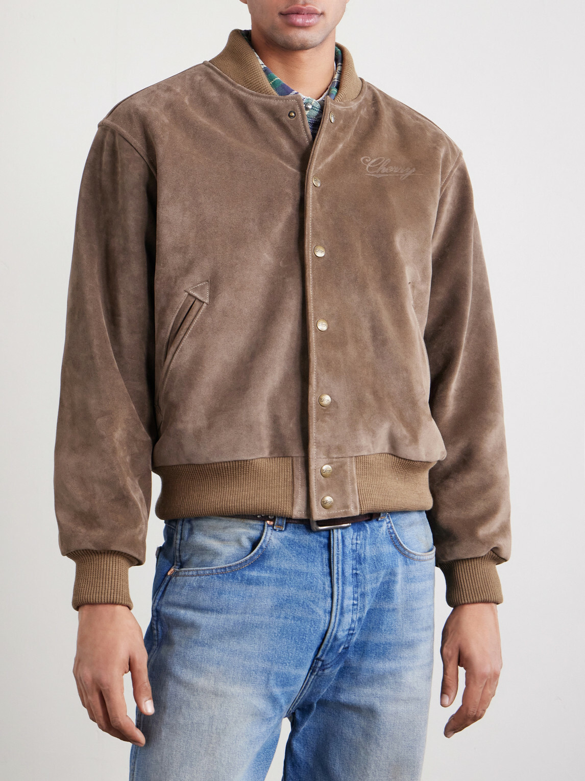 Cherry Los Angeles - Logo-Debossed Suede Bomber Jacket - Brown CHERRY LA