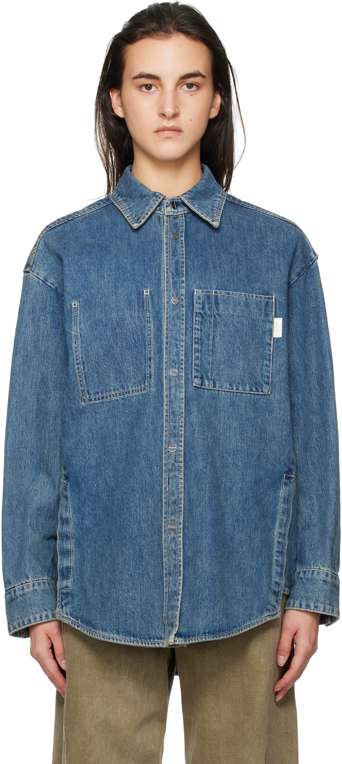 WOOYOUNGMI Blue Back Logo Denim Shirt Wooyoungmi
