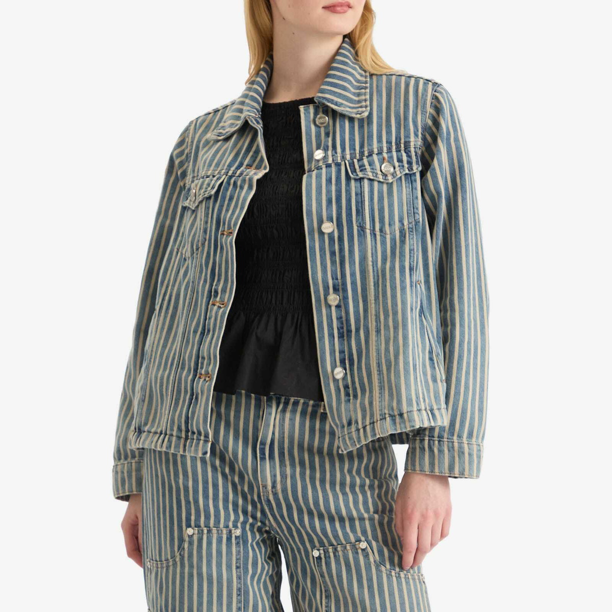 GANNI Women's Light Stripe Denim Jacket in Soft Chambray GANNI
