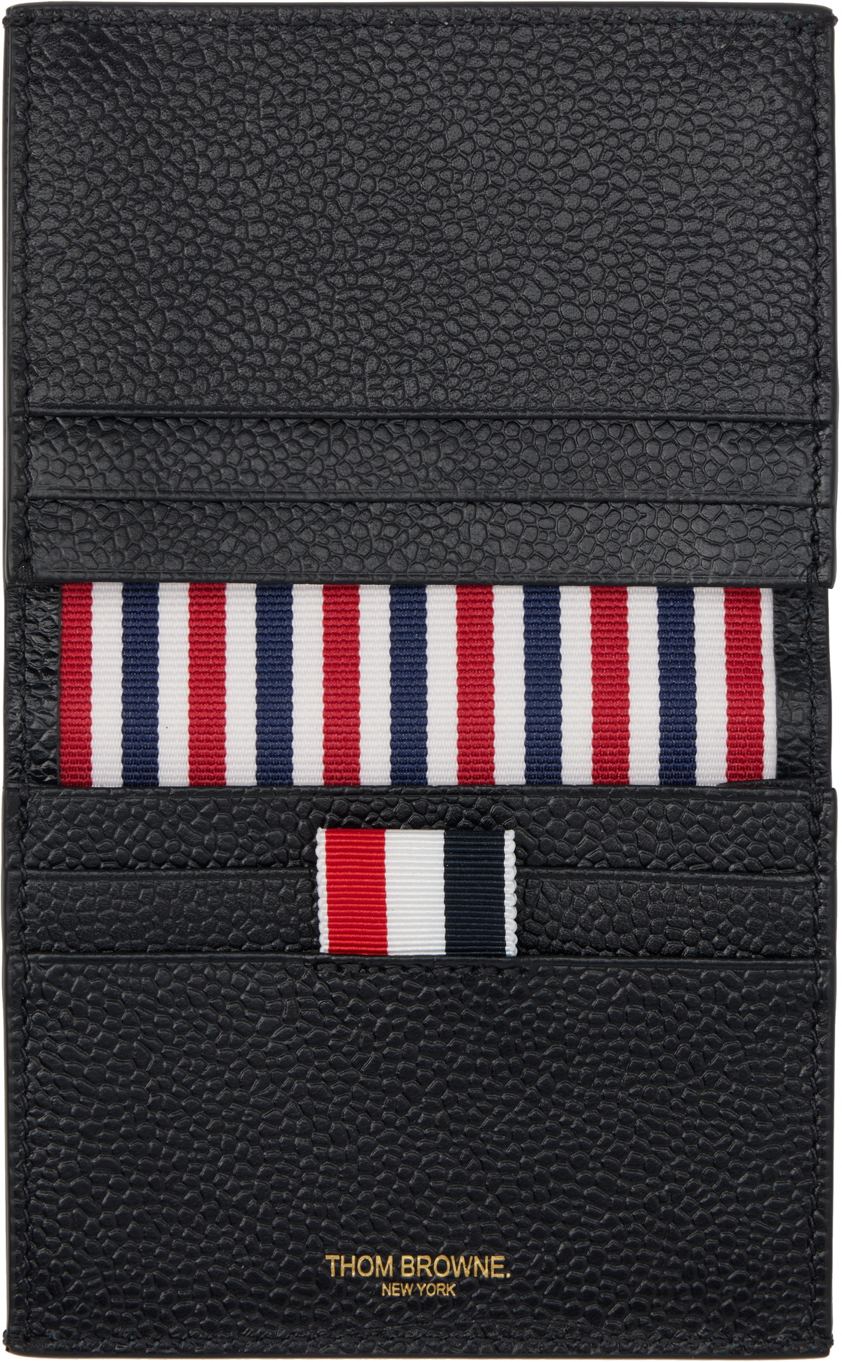 Thom Browne Black Pebble Grain Hector Double Card Holder Thom Browne