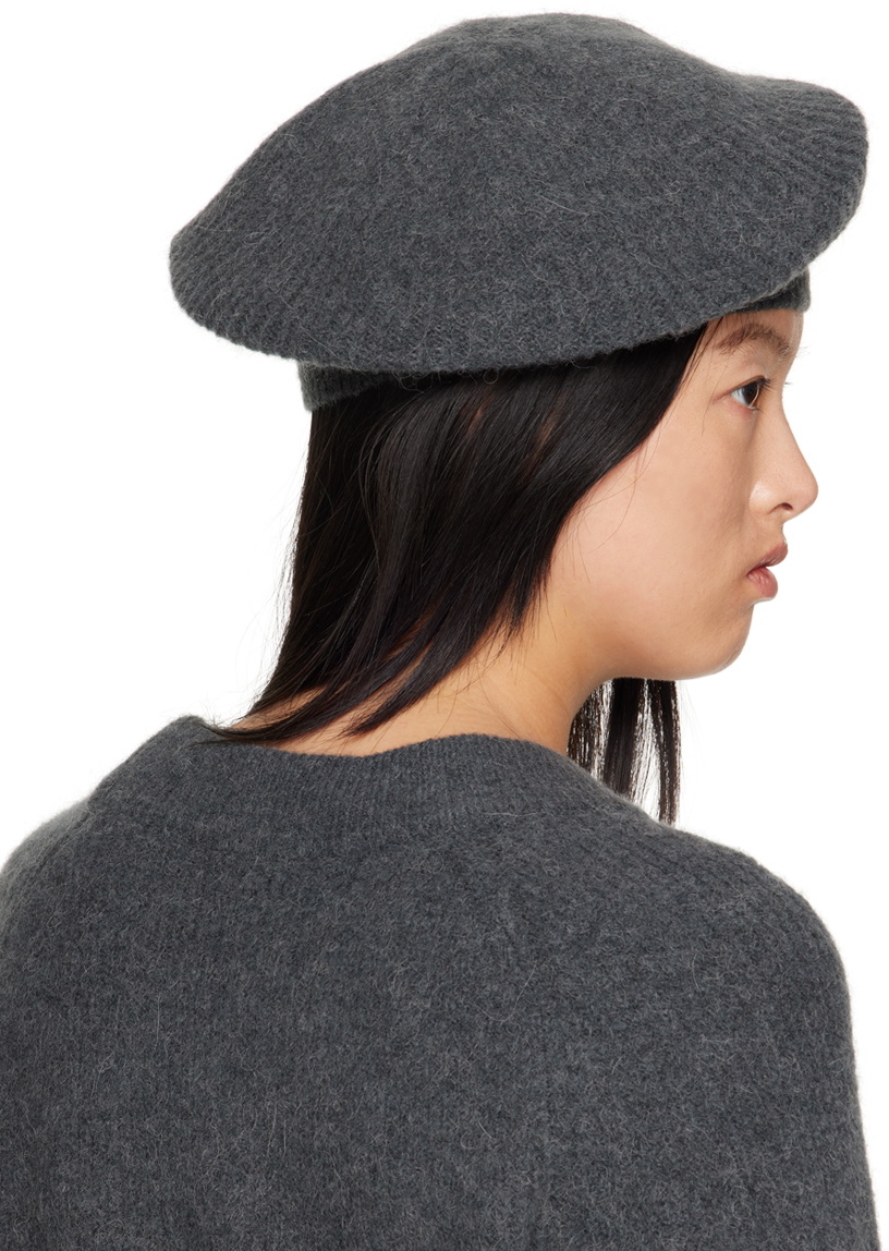 GANNI Gray Ribbed Beret GANNI