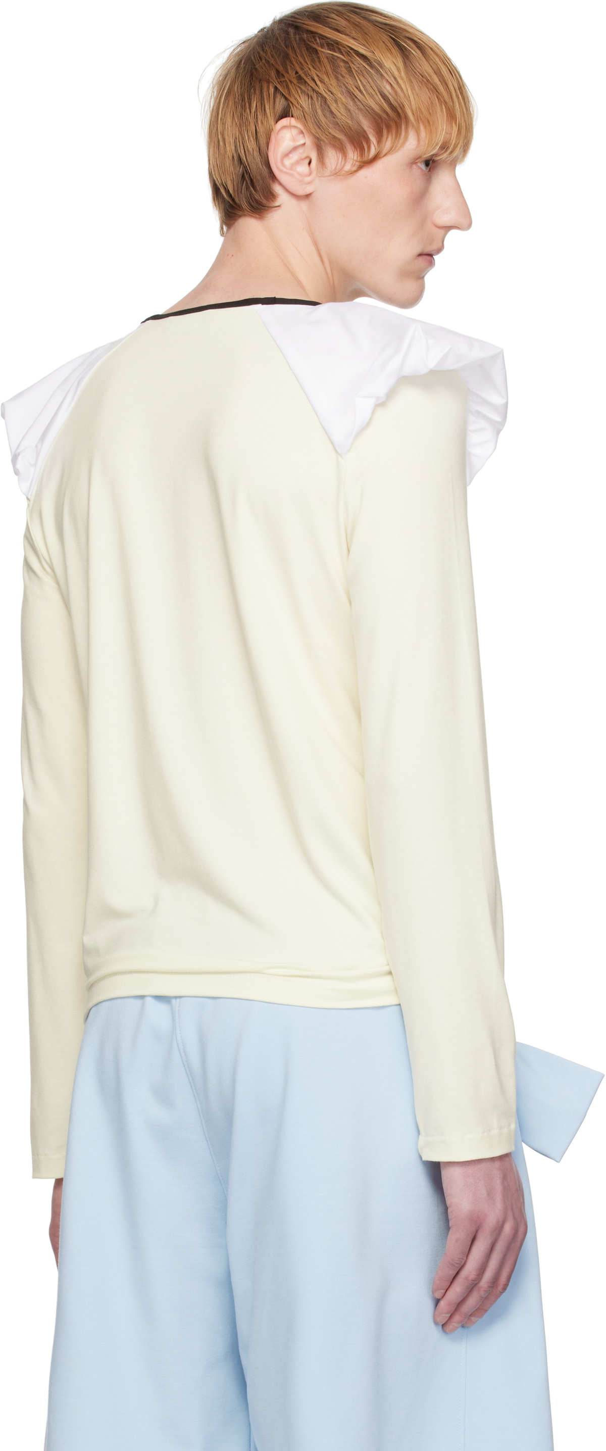 ANDREJ GRONAU Off-White Draped Shoulder Jersey Top Andrej Gronau