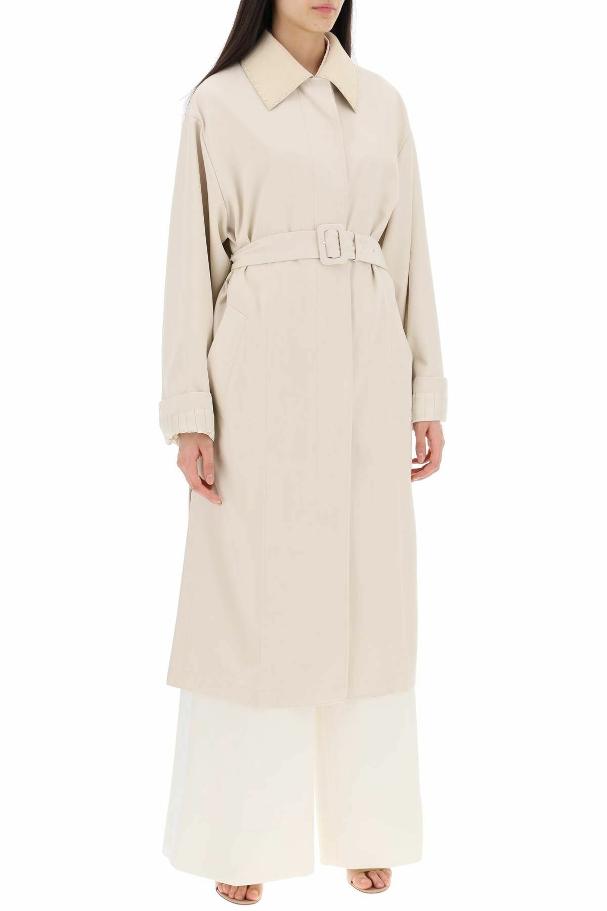 FENDI trench coat with removable leather collar White Fendi