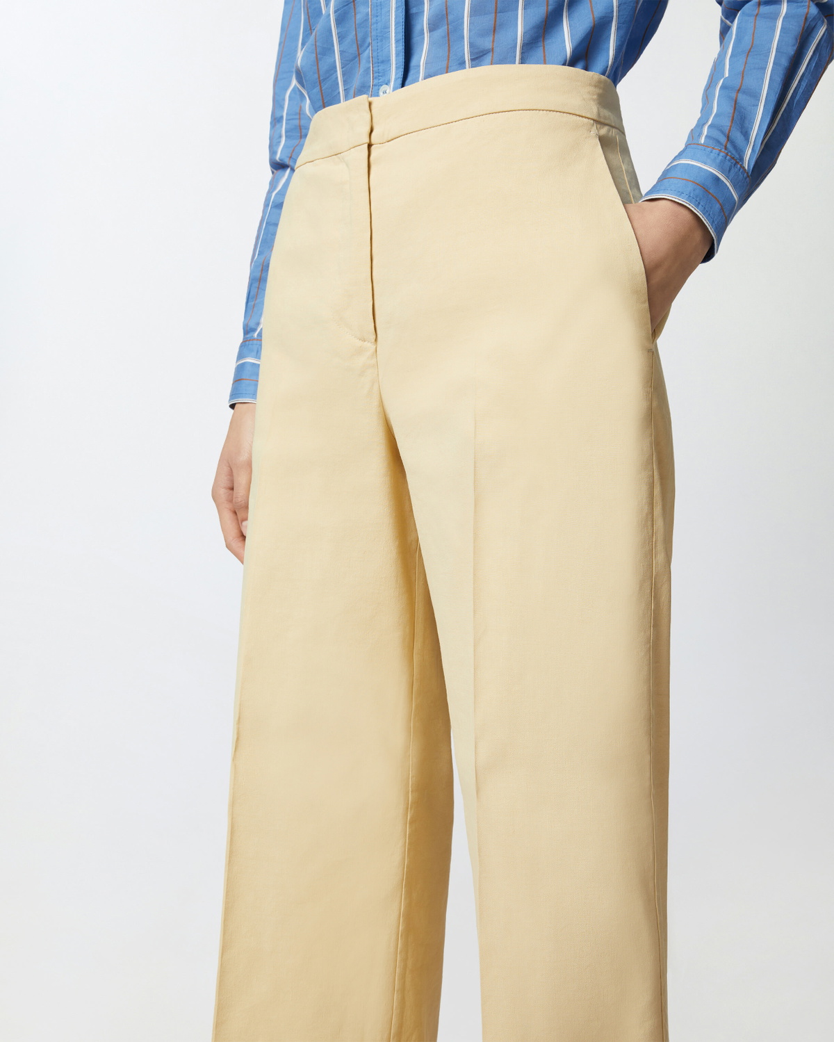 Pinko Stretch Linen Pleated Trousers Cane Yellow Pinko