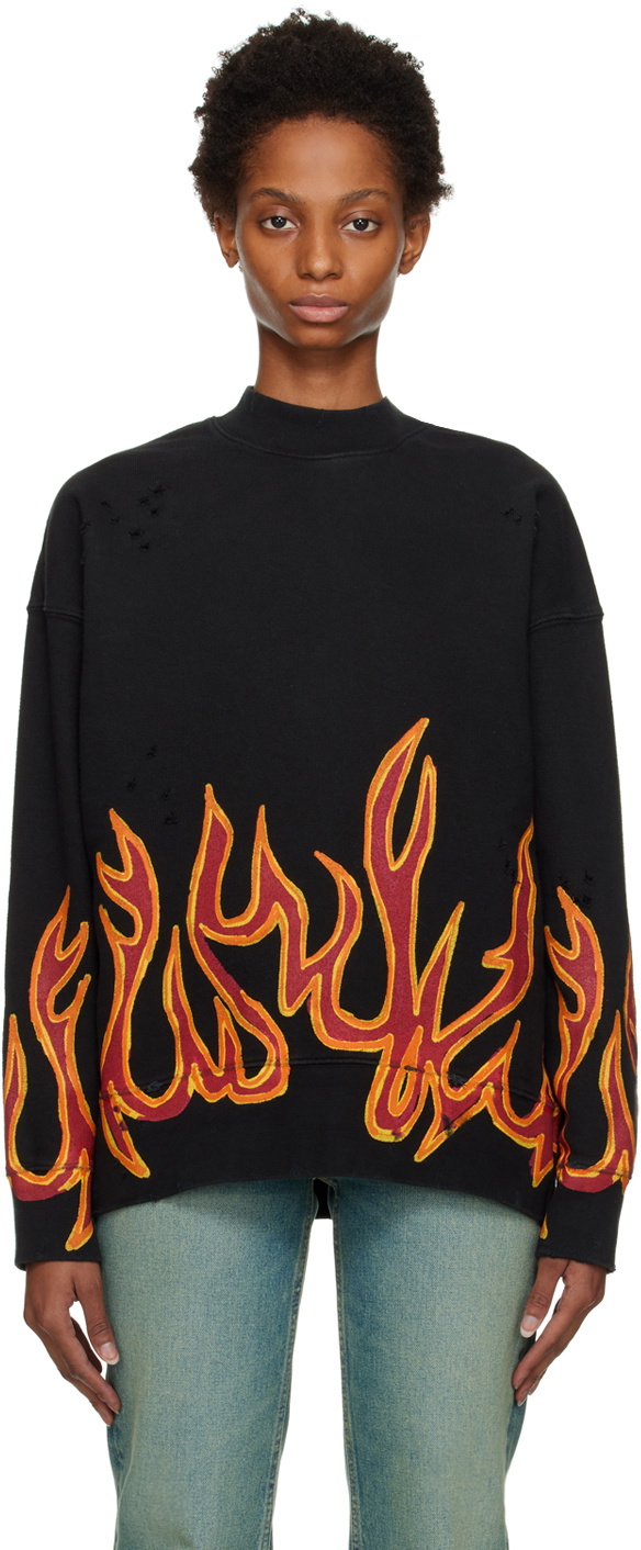 Palm Angels Black Graffiti Flames Sweatshirt Palm Angels