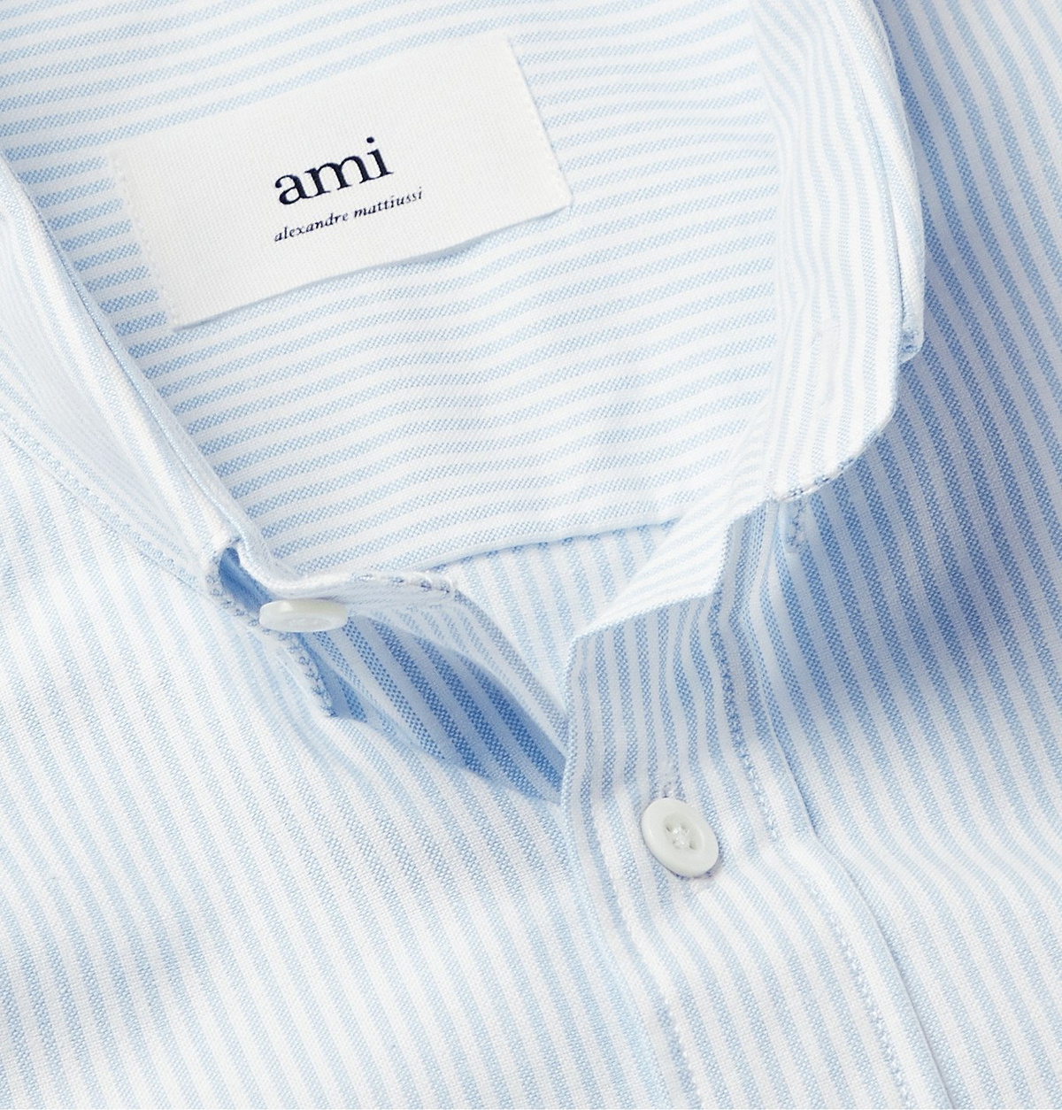 AMI PARIS - Button-Down Collar Logo-Appliquéd Striped Cotton Oxford ...