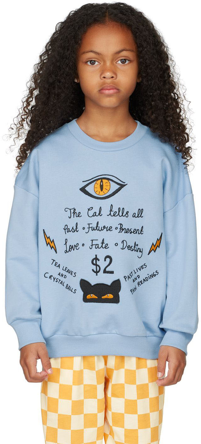 Mini Rodini Kids Blue 'Cat Tells All' Sweatshirt Mini Rodini