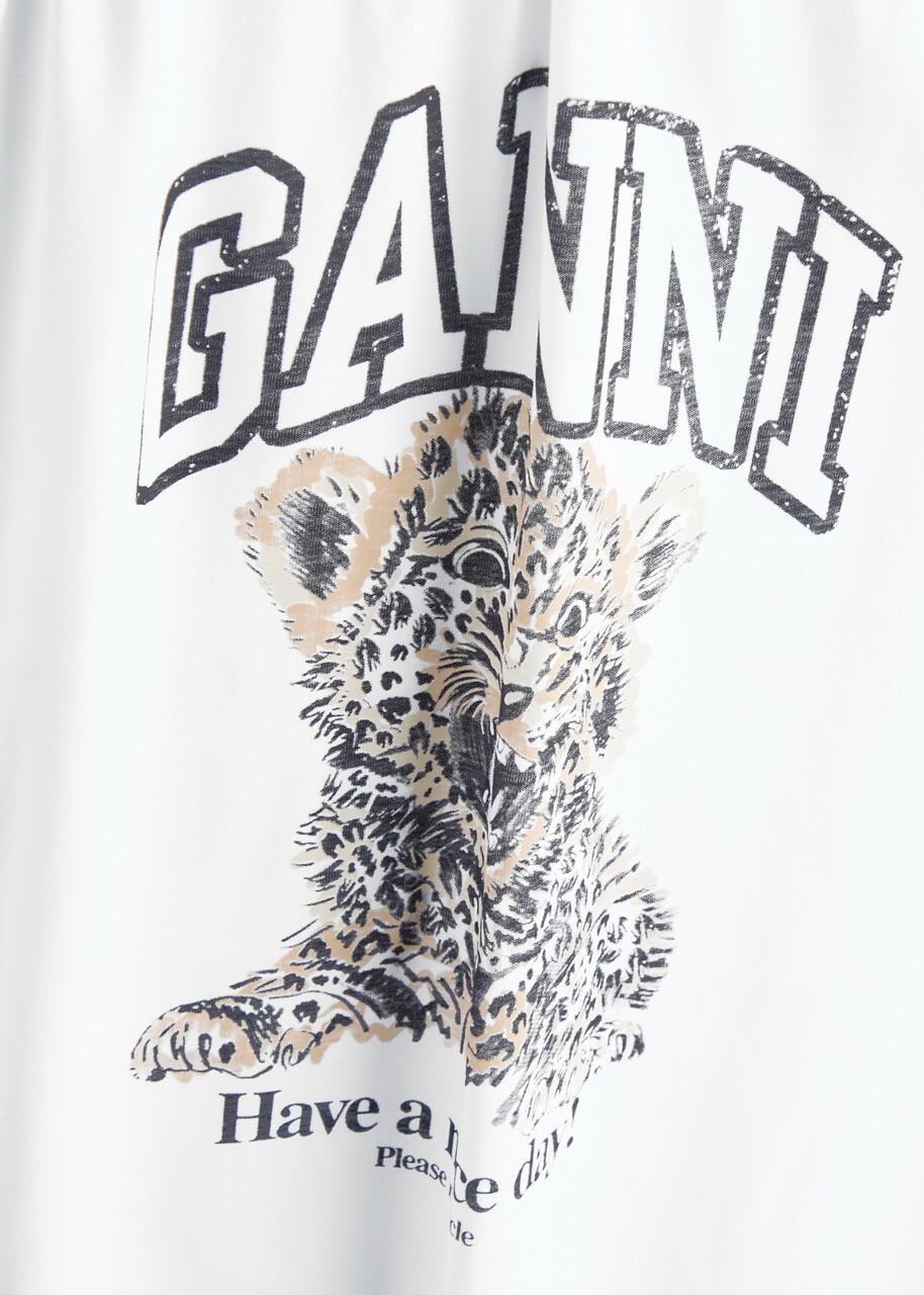 Ganni Logo Printed Cotton T-shirt White GANNI