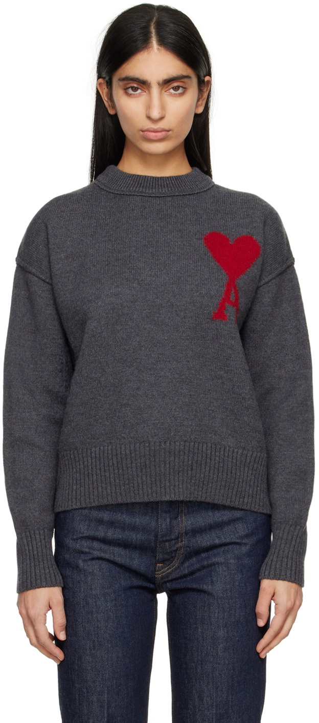 AMI Paris Gray Ami de Cœur Sweater AMI