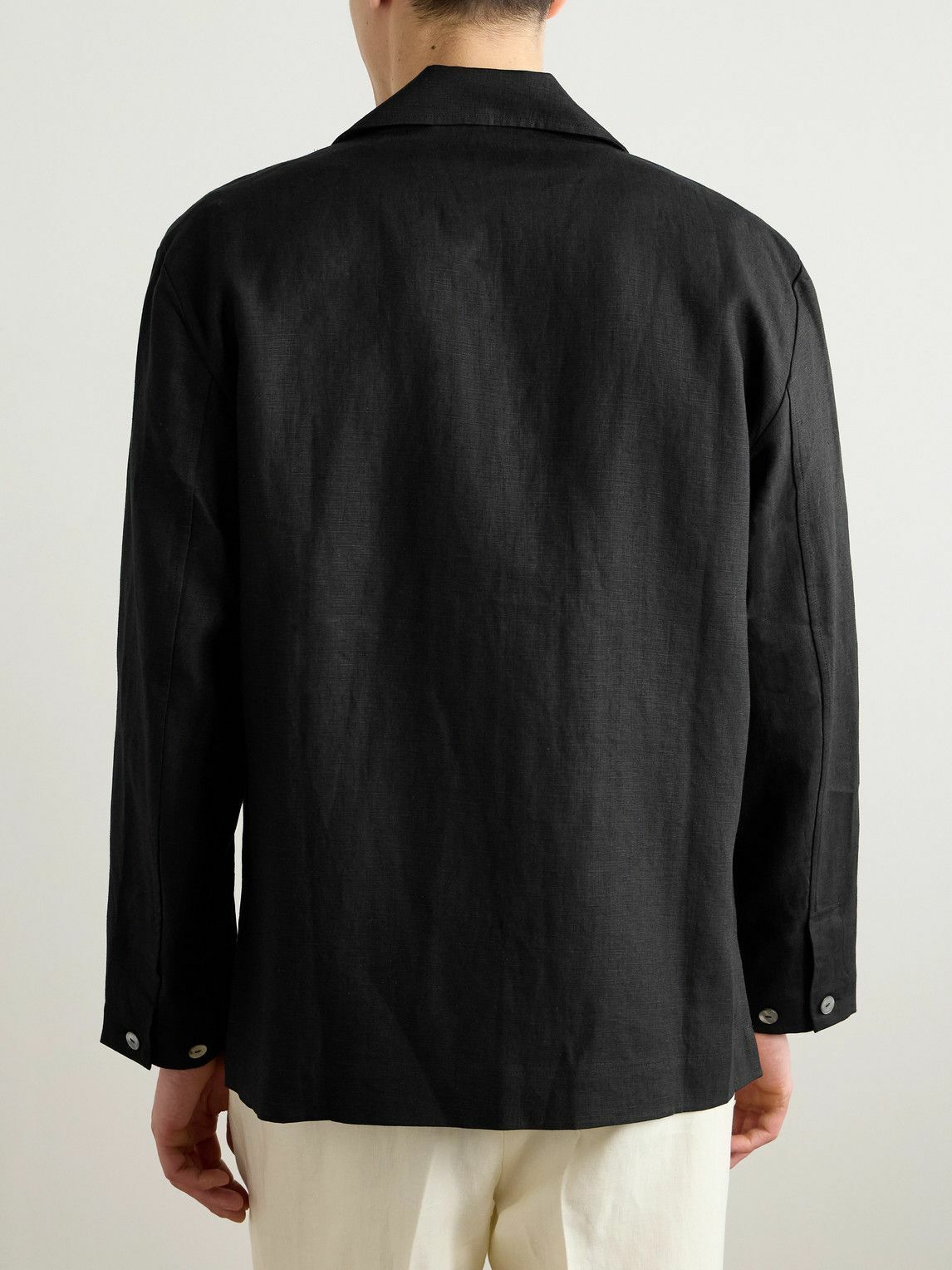 Stòffa - Camp-Collar Linen-Canvas Overshirt - Black STÒFFA