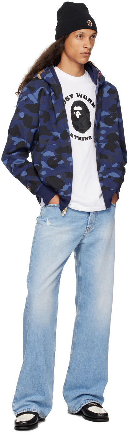 BAPE Navy Color Camo Double Shark Full Zip Hoodie A Bathing Ape